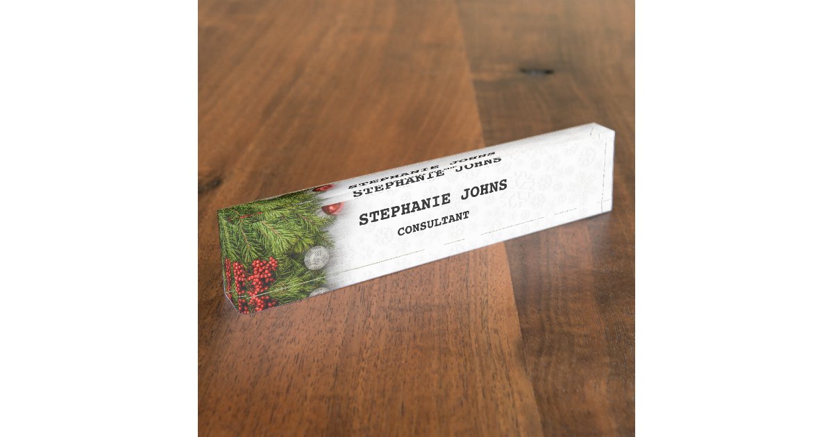 Snowflakes Winter Monogram Name Templates White Desk Name Plate | Zazzle