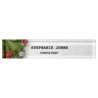 Snowflakes Winter Monogram Name Templates White Desk Name Plate | Zazzle
