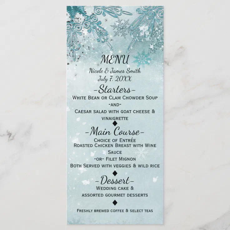 Snowflakes Winter Wonderland Holiday Sparkle Menu | Zazzle