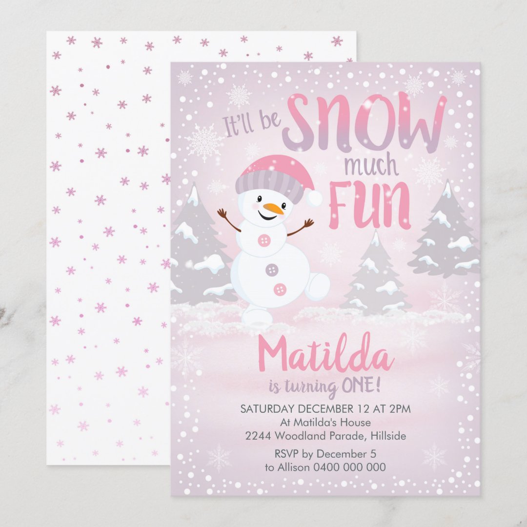 Snowman 1st Birthday Invitation Winter Girl | Zazzle