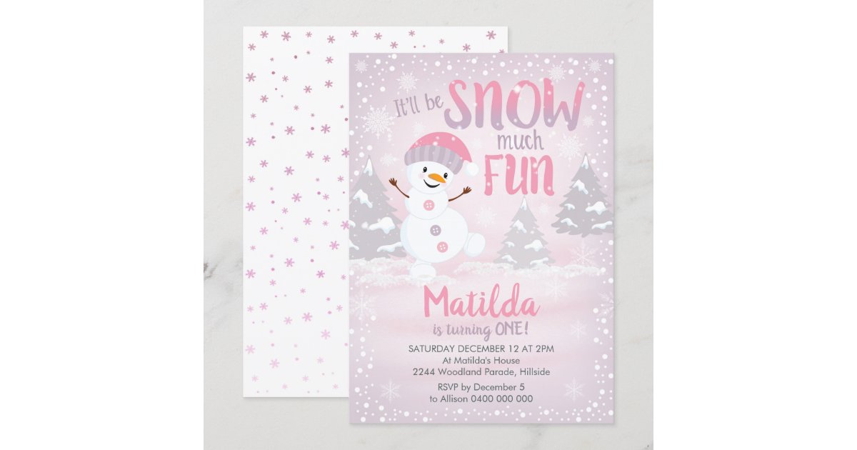 Snowman 1st Birthday Invitation Winter Girl | Zazzle