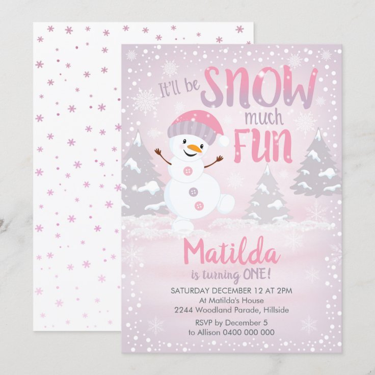 Snowman 1st Birthday Invitation Winter Girl | Zazzle