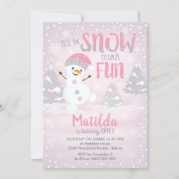 Snowman 1st Birthday Invitation Winter Girl | Zazzle