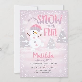 Snowman 1st Birthday Invitation Winter Girl | Zazzle