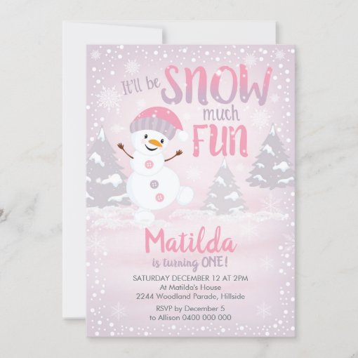 Snowman 1st Birthday Invitation Winter Girl | Zazzle