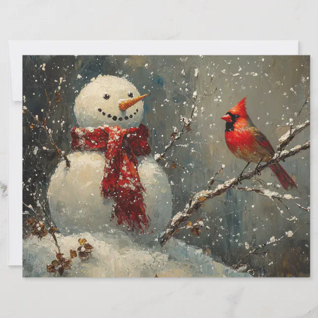 Snowman and Cardinal Oil Painting Scrapbook Paper | Zazzle
