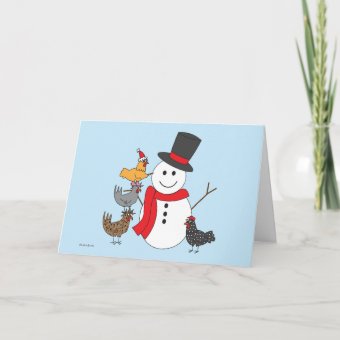 Snowman and Chickens Holiday Card | Zazzle