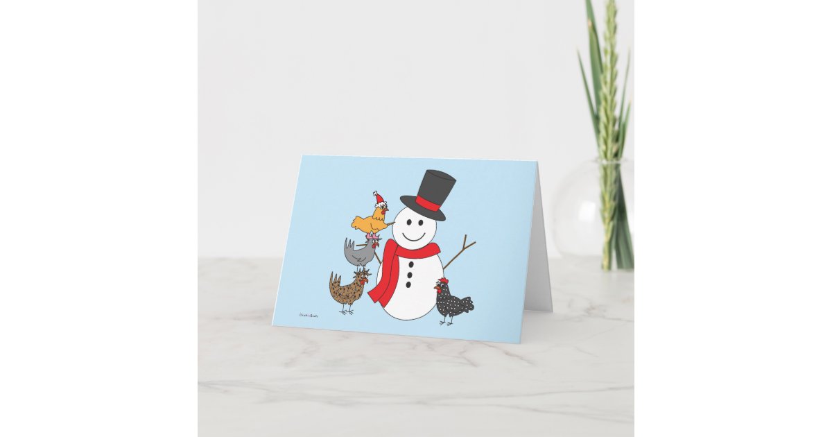 Snowman and Chickens Holiday Card | Zazzle