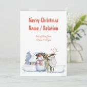 Snowman and Reindeer Snowy Typography Personalized Holiday Card | Zazzle