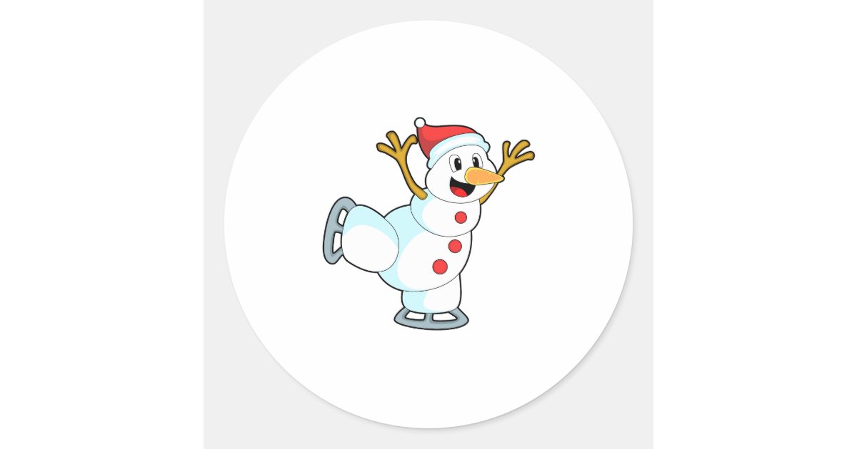 Snowman at Ice skating with Ice skates.PNG Classic Round Sticker | Zazzle