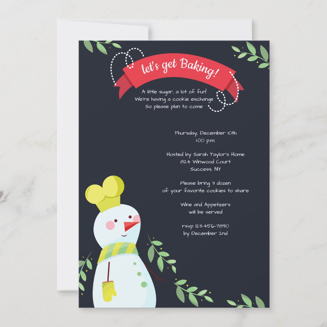 Snowman Baker Cookie Exchange Party Invitation | Zazzle