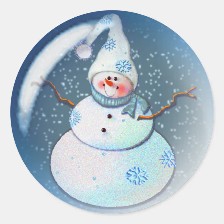 SNOWMAN BUBBLE 4 by SHARON SHARPE Classic Round Sticker | Zazzle
