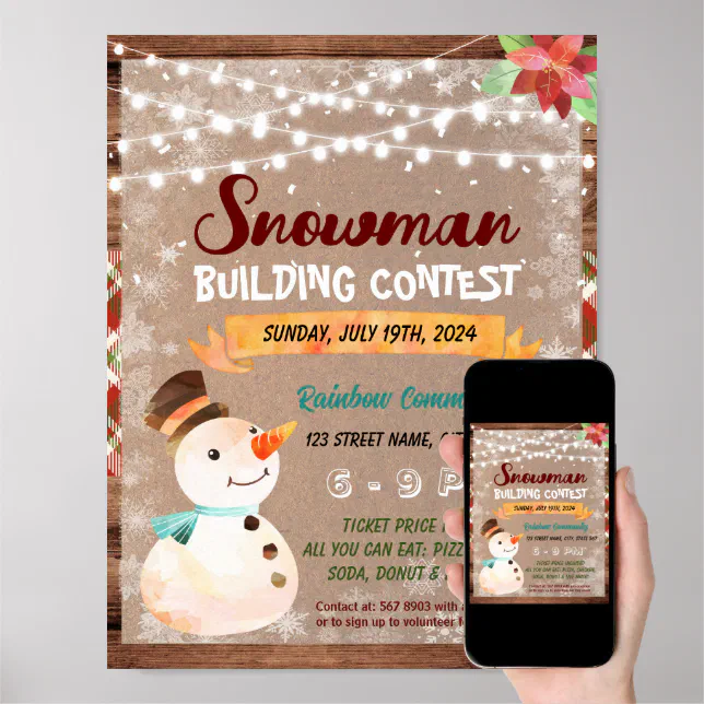 Snowman Building Contest school flyer Poster | Zazzle