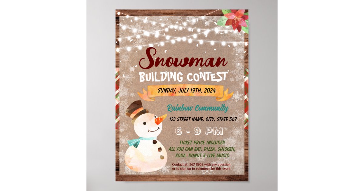 Snowman Building Contest school flyer Poster | Zazzle