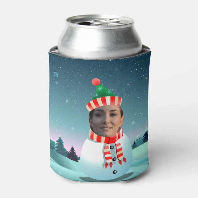 Snowman Cartoon With Customizable Face Can Cooler | Zazzle
