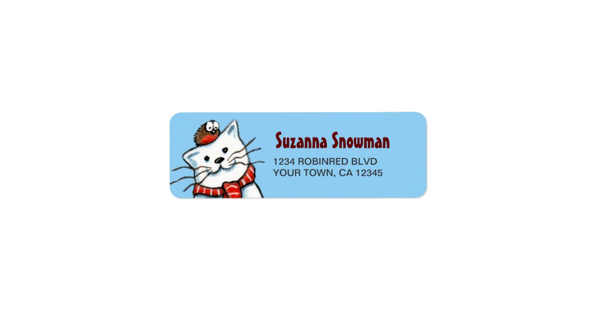 Snowman Cat & Robin Return Address Labels | Zazzle