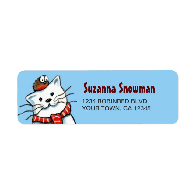 Snowman Cat & Robin Return Address Labels | Zazzle