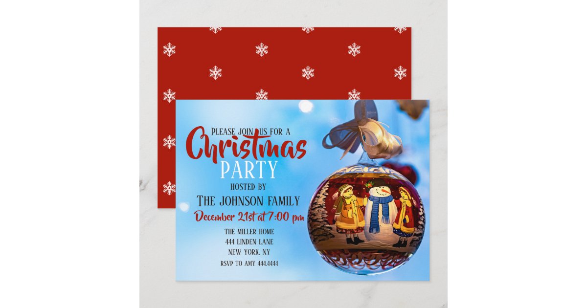 Snowman Christmas Ball Invitation | Zazzle
