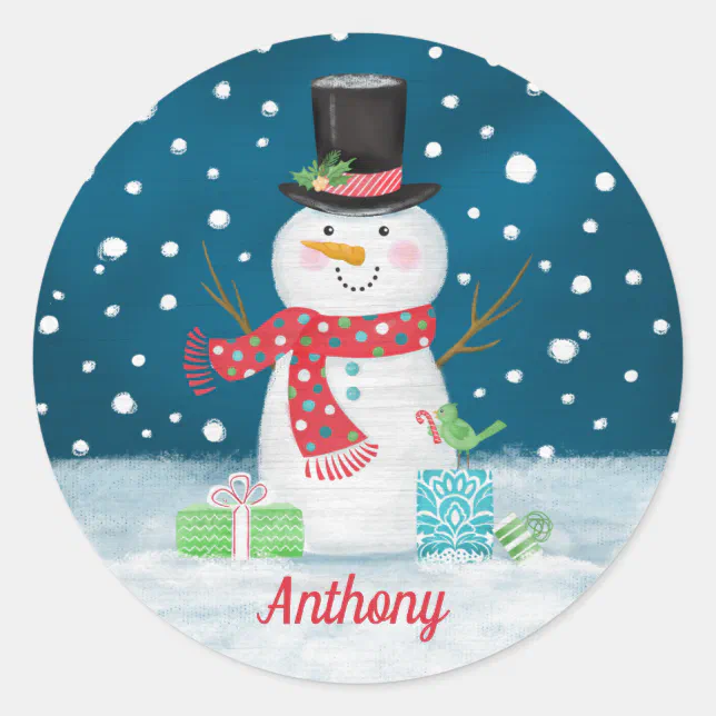 Snowman Christmas Holiday Personalized Sticker | Zazzle