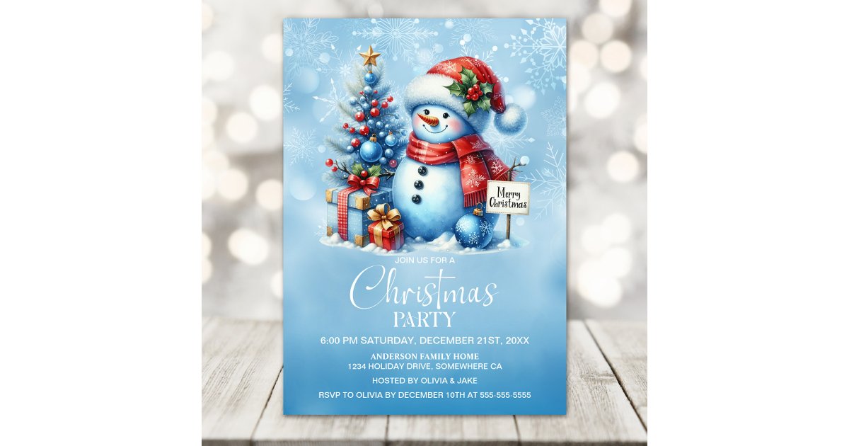 Snowman Christmas Party Invitation | Zazzle