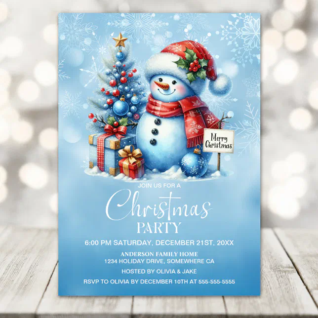 Snowman Christmas Party Invitation | Zazzle