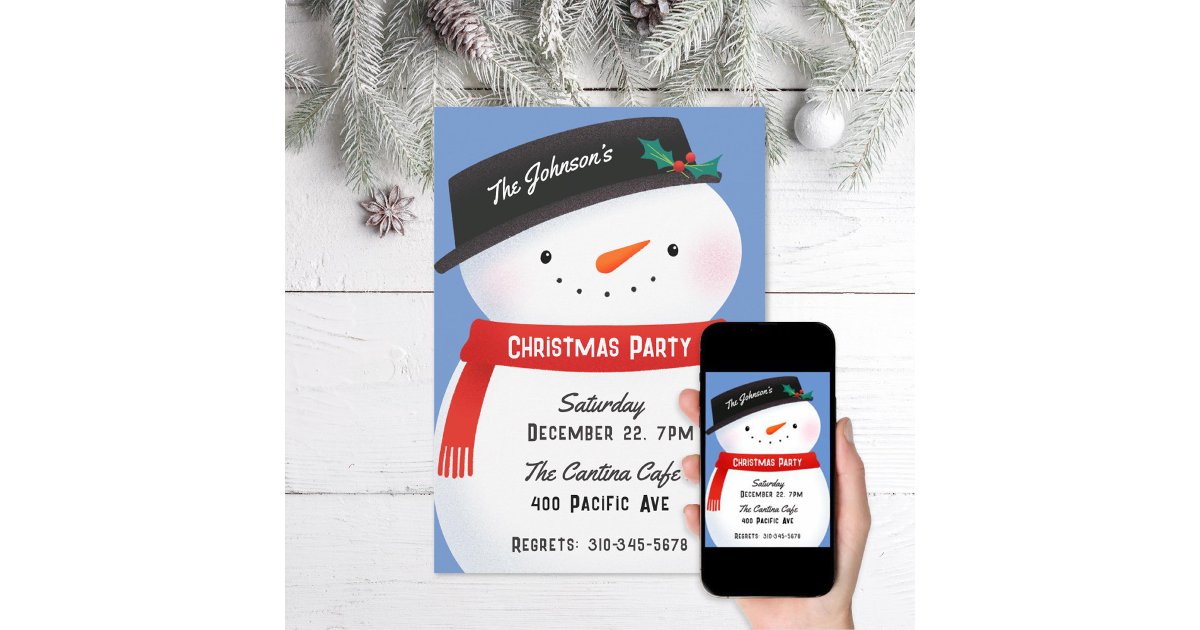 Snowman Christmas Party Invitation | Zazzle