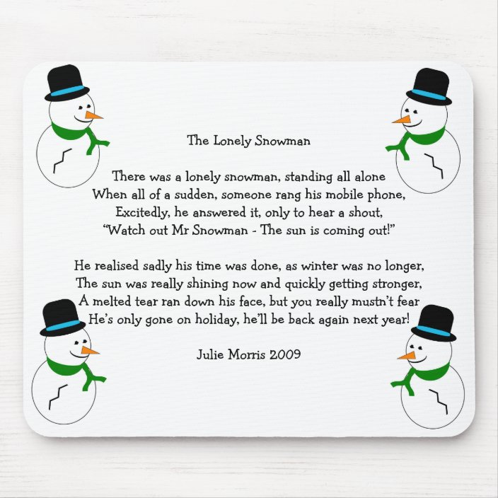 Snowman Christmas Poem Mouse Pad | Zazzle.com
