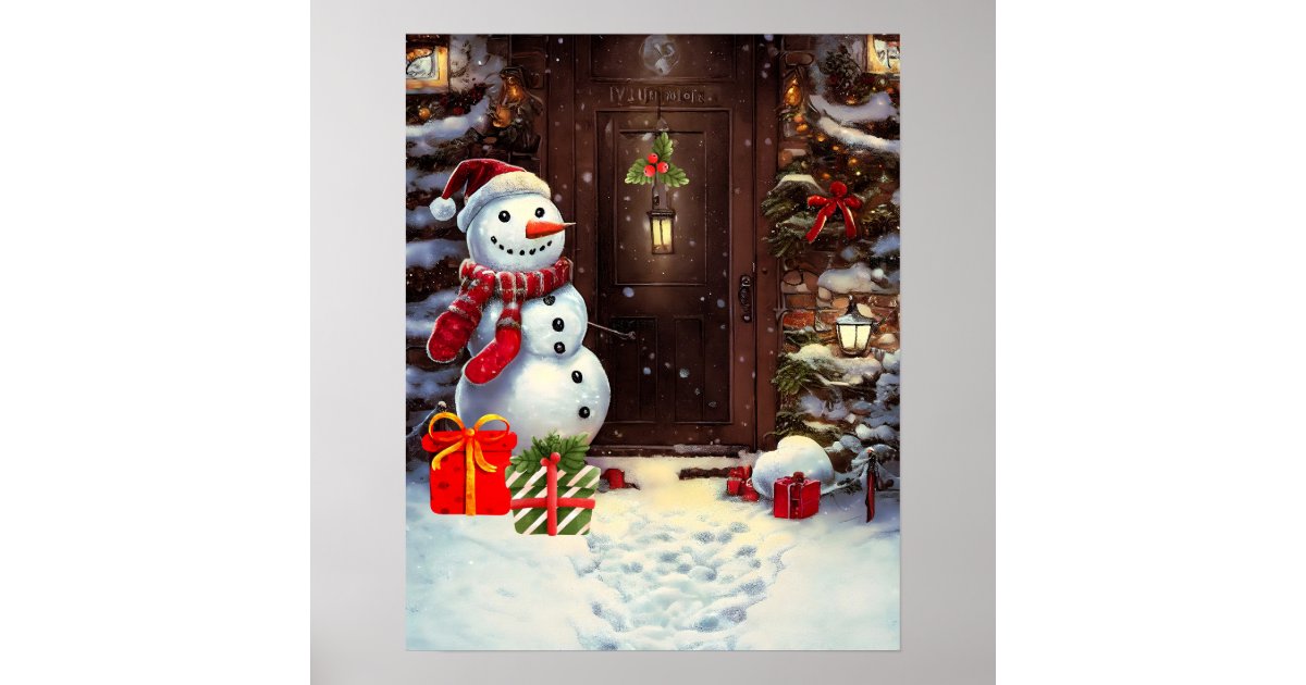 Snowman Christmas Scene Poster | Zazzle