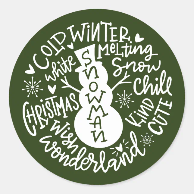 Snowman Christmas Winter Wonderland typography Classic Round Sticker ...