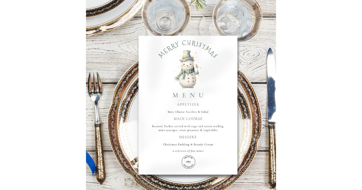 Snowman Company Logo Christmas Party Menu Card | Zazzle