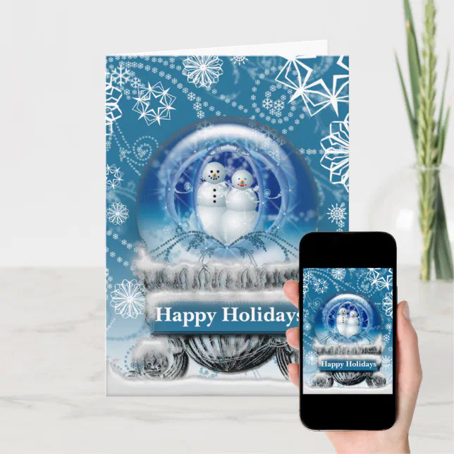 Snowman Couple Christmas Snow Globe Custom Holiday Card | Zazzle