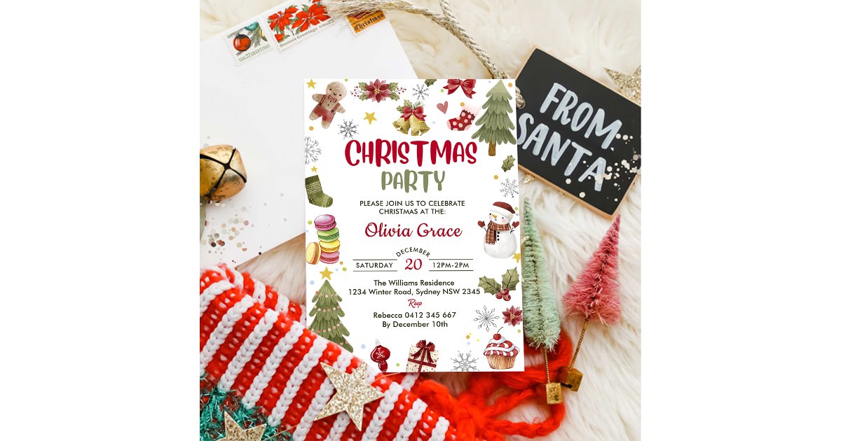 Snowman Cute Christmas Party Invitation | Zazzle