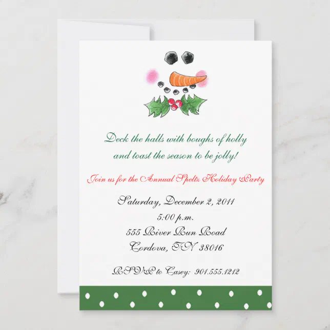Snowman Face Holiday Invitation | Zazzle
