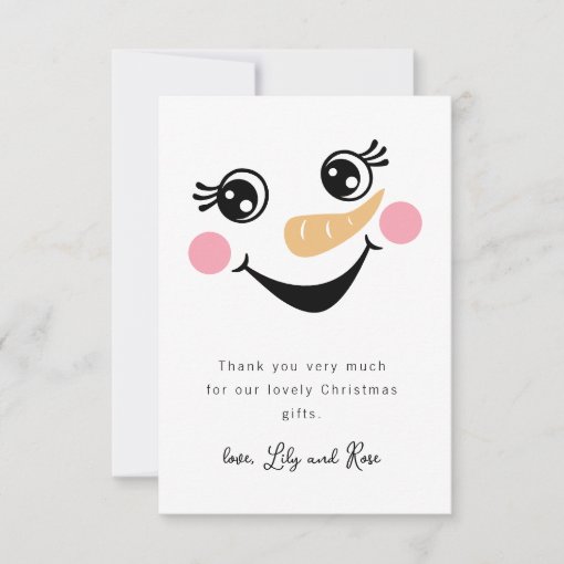 Snowman Face Kids Christmas Thank You Card | Zazzle