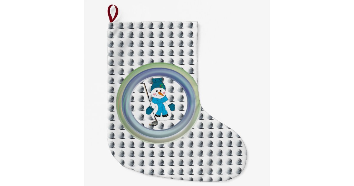Snowman Golfer Seasonal Swing Large Christmas Stocking | Zazzle