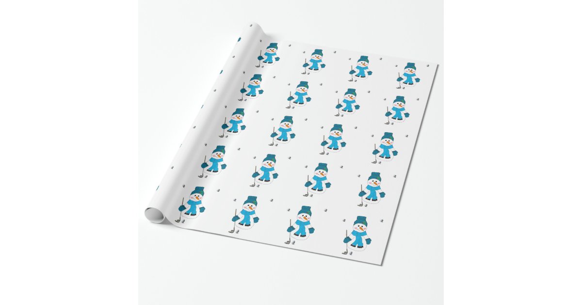 Snowman Golfer Seasonal Swing Wrapping Paper | Zazzle