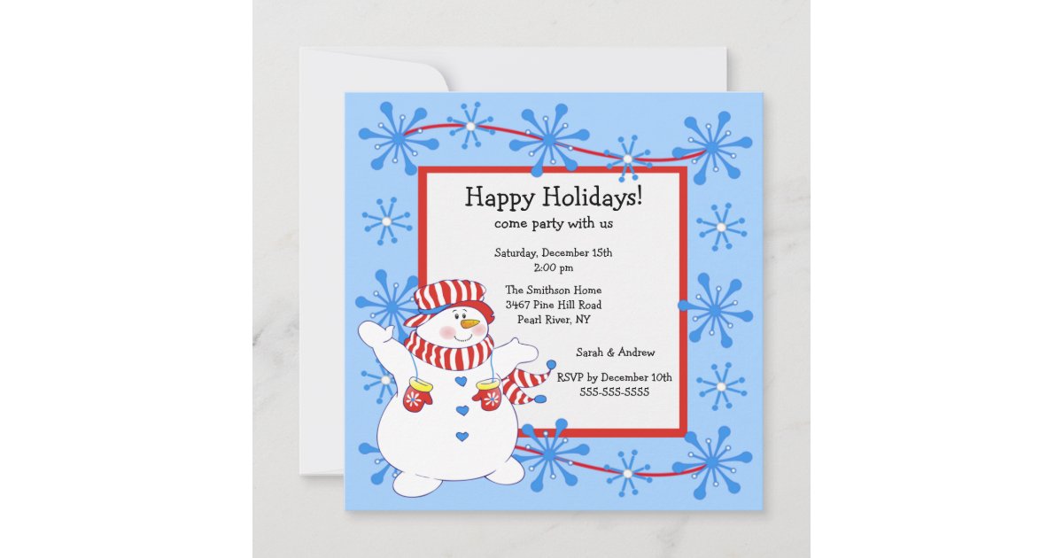 Snowman Happy Holiday Christmas Party Invitation | Zazzle