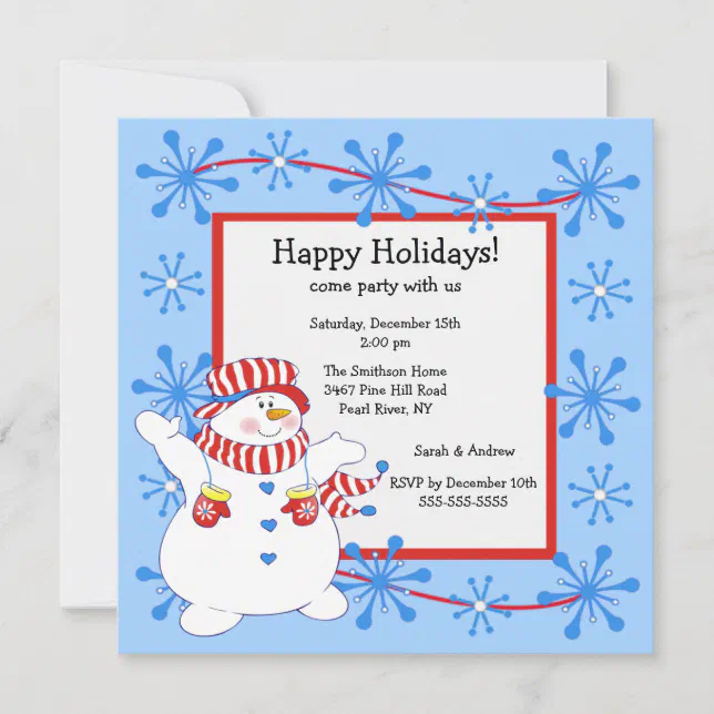 Snowman Happy Holiday Christmas Party Invitation | Zazzle