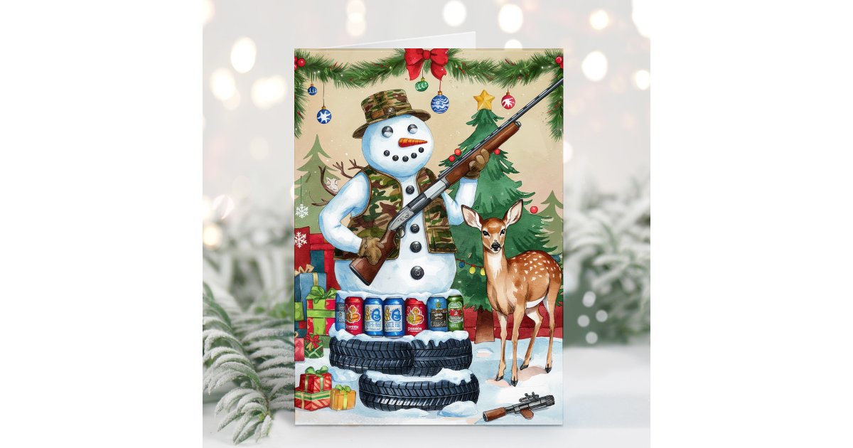 Snowman Hunter Funny Redneck Christmas Card | Zazzle