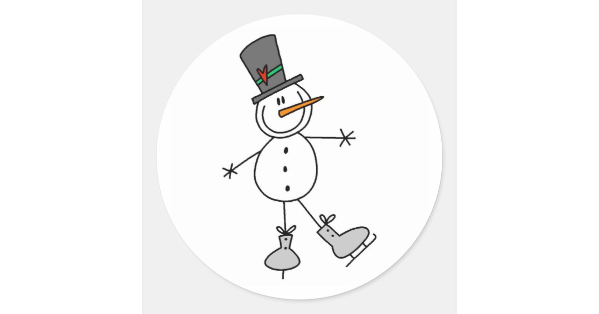 Snowman Ice Skating Classic Round Sticker | Zazzle