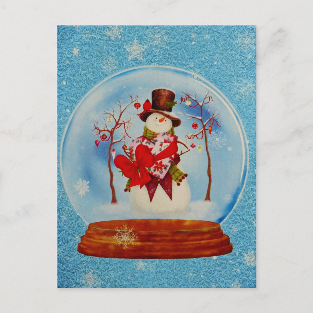 Snowman in a Snow Globe Postcard | Zazzle