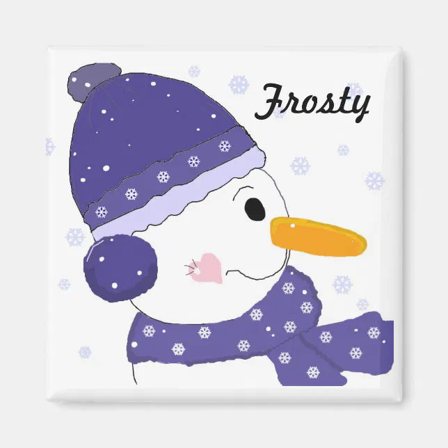 Snowman in Blue Hat and Scarf Magnet | Zazzle