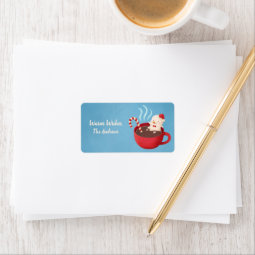Snowman in Hot Cocoa Warm Wishes Christmas Labels | Zazzle