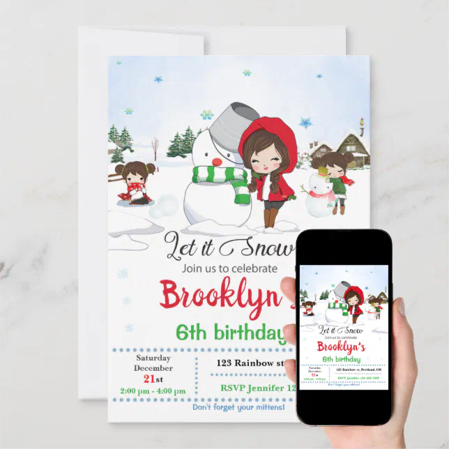 Snowman invitation Girl Winter holiday invitation | Zazzle