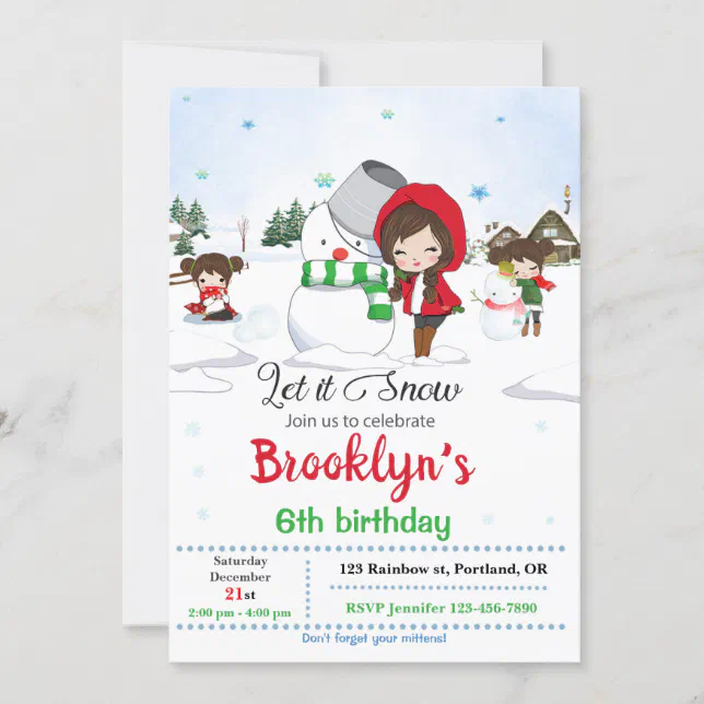 Snowman invitation Girl Winter holiday invitation | Zazzle