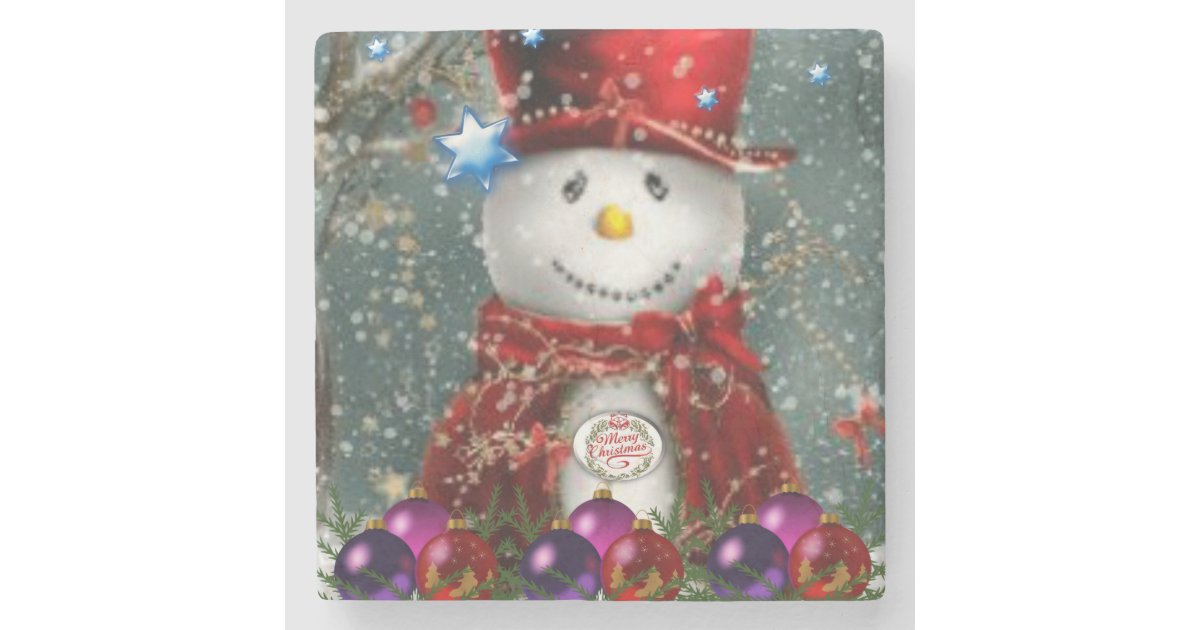 Snowman Marble Stone Coaster Christmas | Zazzle
