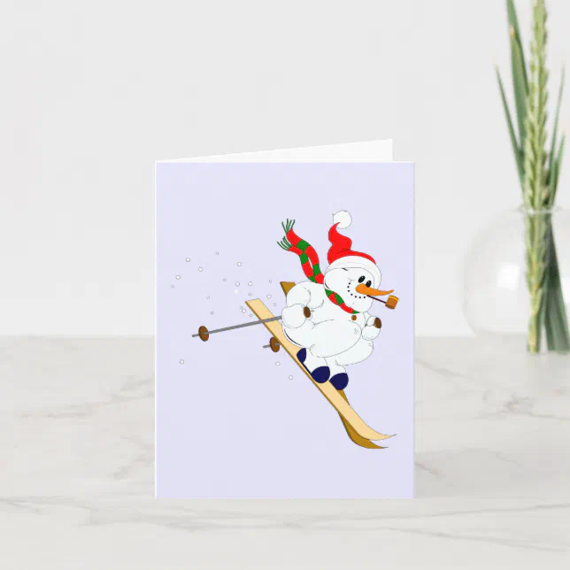 Snowman On Skis Custom Holiday Card | Zazzle
