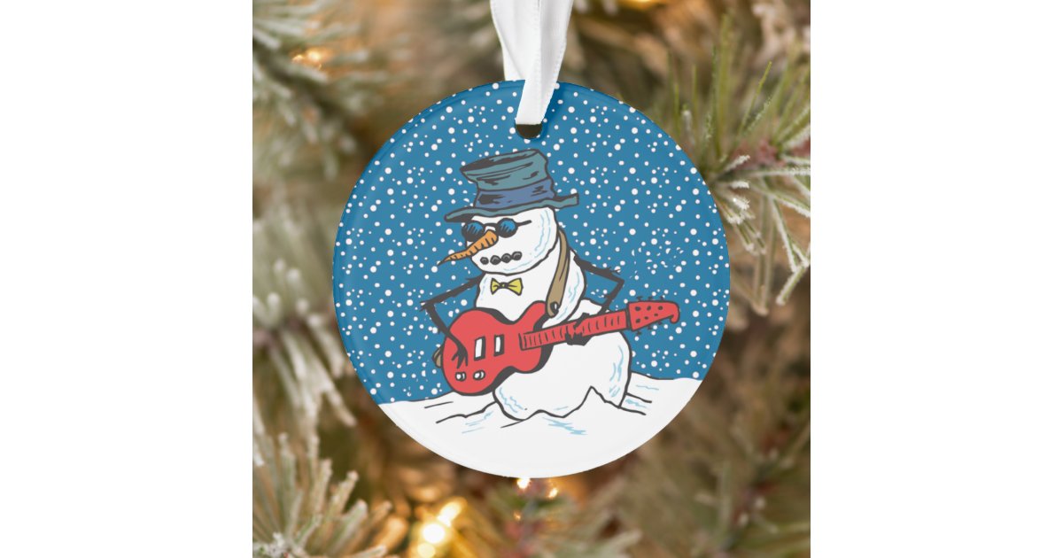 Snowman Playing An Electric Guitar Ornament | Zazzle