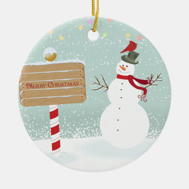Snowman Red Birds From Our House To Yours Ceramic Ornament | Zazzle