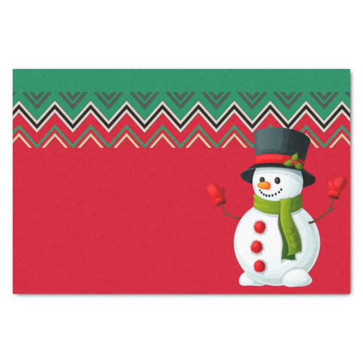 Snowman Red & Green Chevron Pattern Ribbon Tissue Paper | Zazzle